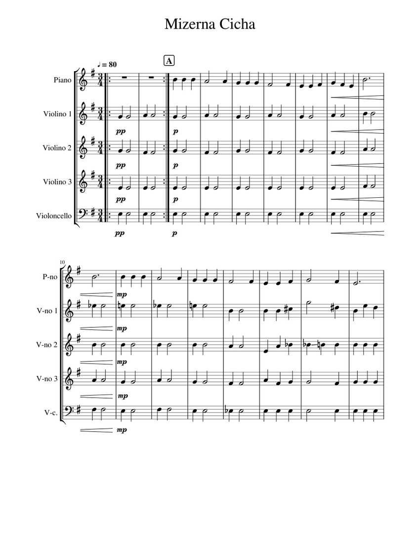 Mizerna Cicha 2019 Sheet Music for Piano, Violin, Cello (Mixed Quintet ...