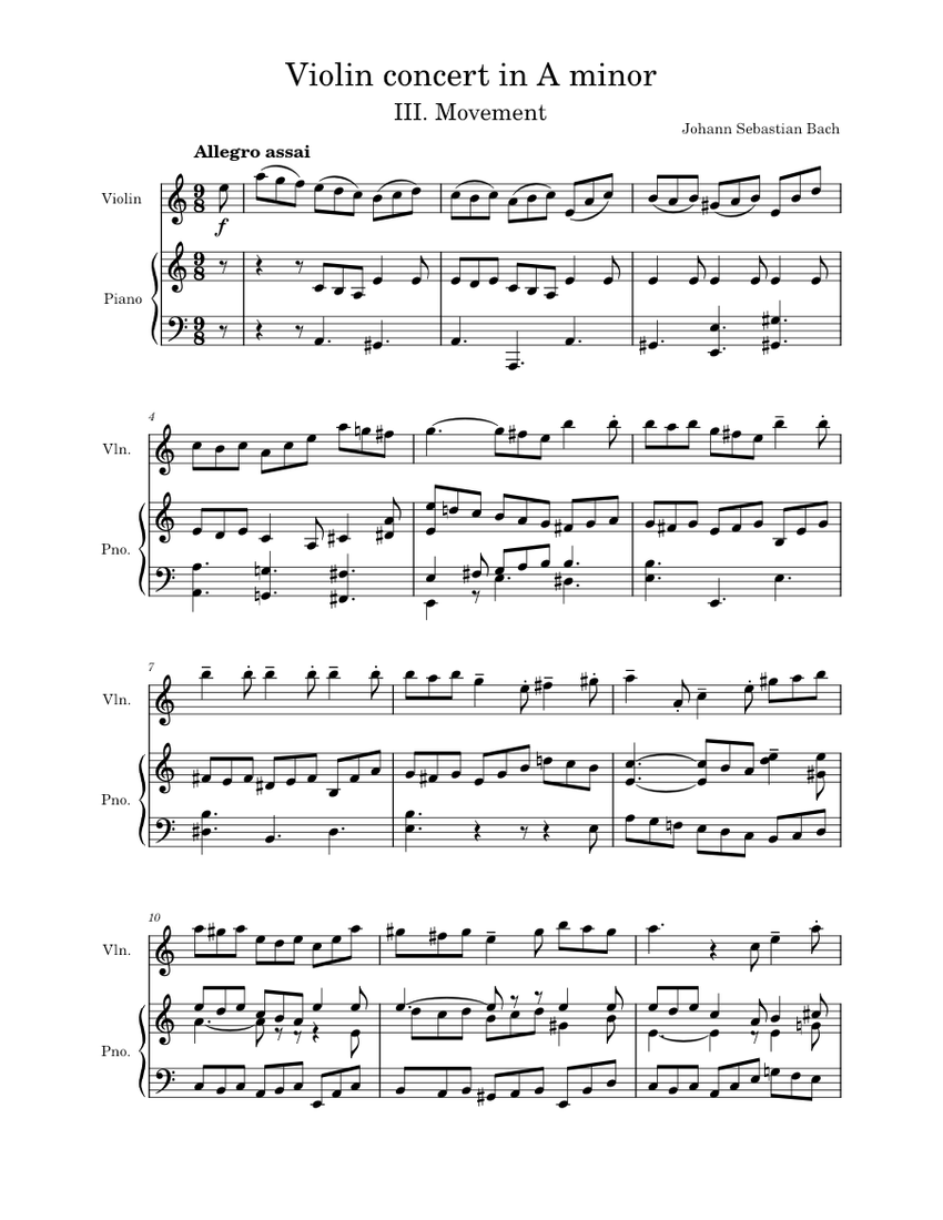 Violin Concerto in A minor, BWV 1041 – Johann Sebastian Bach Sheet ...