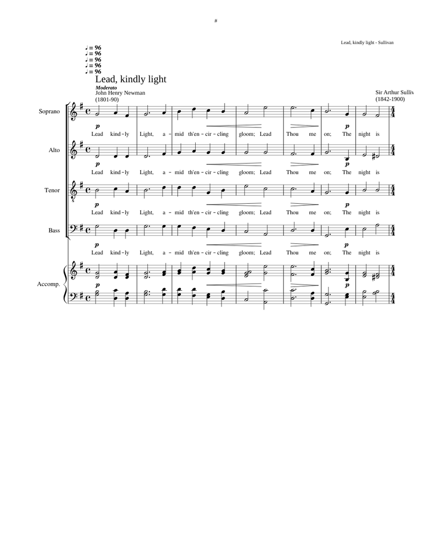 Lead, Kindly Light - Arthur Sullivan Sheet Music for Bass guitar (Solo ...