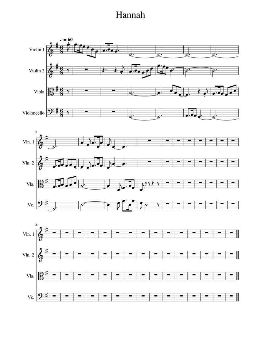 Hannah Composition Sheet music for Violin, Viola, Cello (String Quartet ...