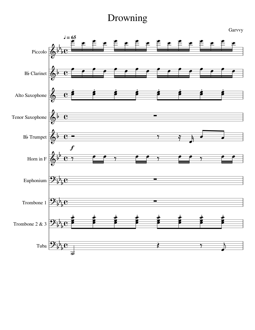 Drowning Sheet music for Trombone, Euphonium, Tuba, Flute piccolo & more instruments (Mixed ...