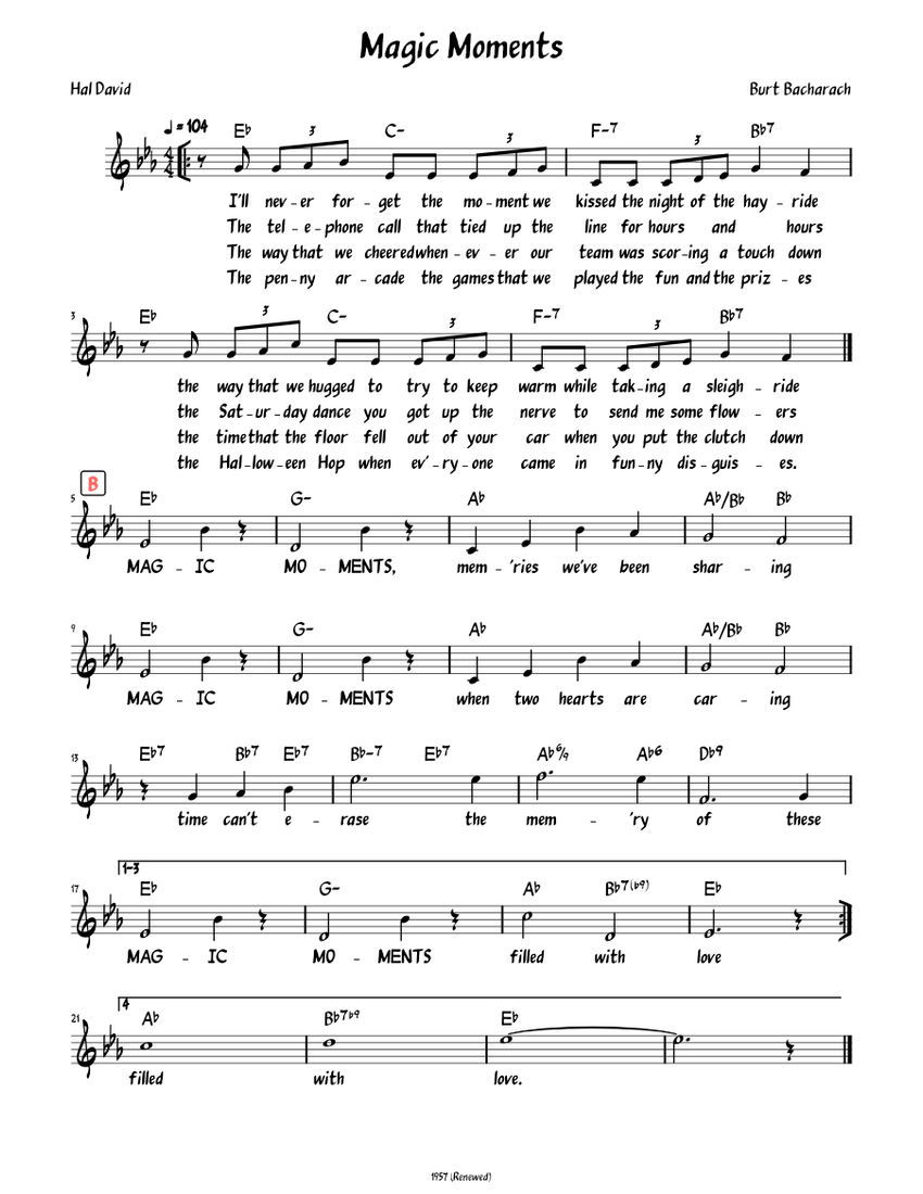 Magic Moments(Lead sheet with lyrics ) Sheet Music with Chords for ...