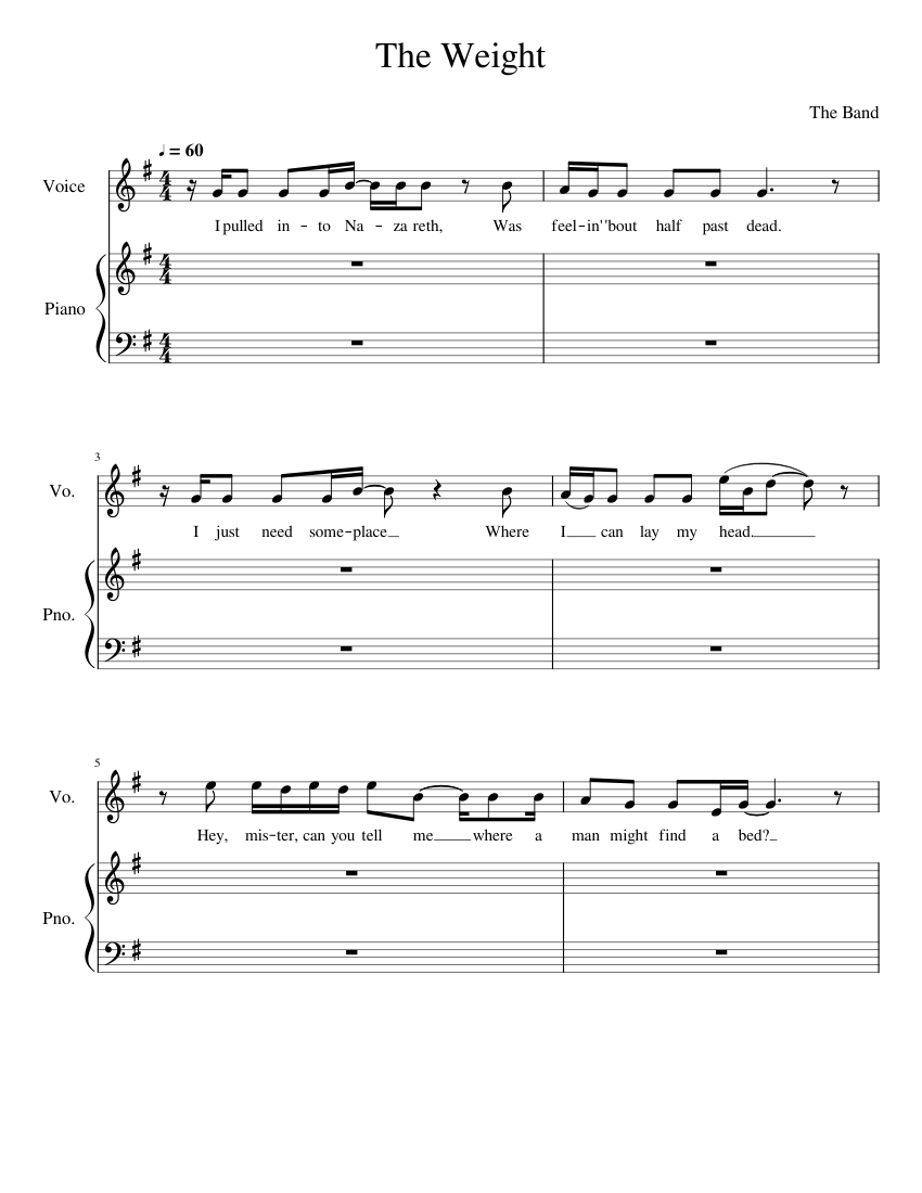 The_Weight(VP) Sheet music for Piano, Vocals (Piano-Voice) | Musescore.com