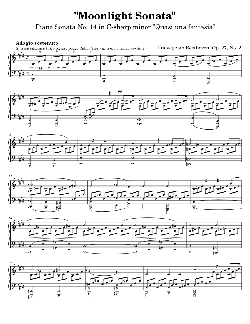 Beethoven - Moonlight Sonata, 1st Mvt. Sheet music for Piano (Solo ...