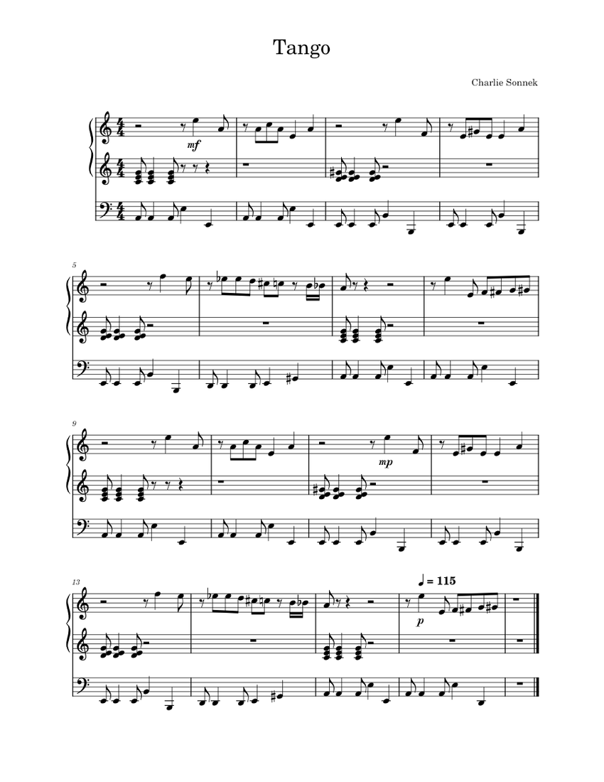 Tango Sheet Music for Piano (Piano Trio) Easy | MuseScore.com
