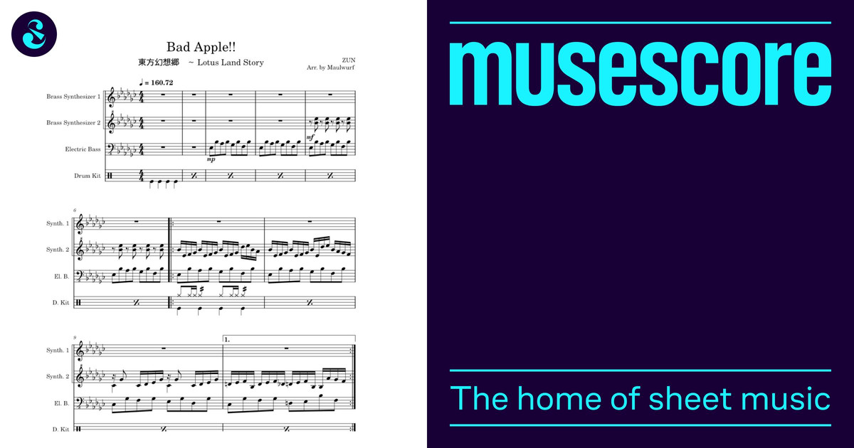 Bad Apple!! – ZUN Sheet Music for Violin, Viola, Drum group, Woodwinds ...