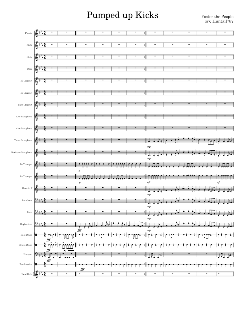 Pumped up Kicks Concert Band Sheet music for Trombone, Euphonium, Tuba, Tambourine & more ...