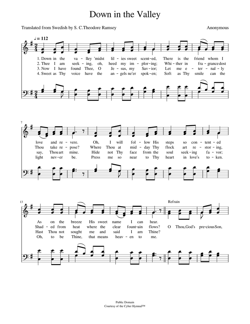 Down in the valley - Anonymous Sheet Music for Piano (Piano Duo ...