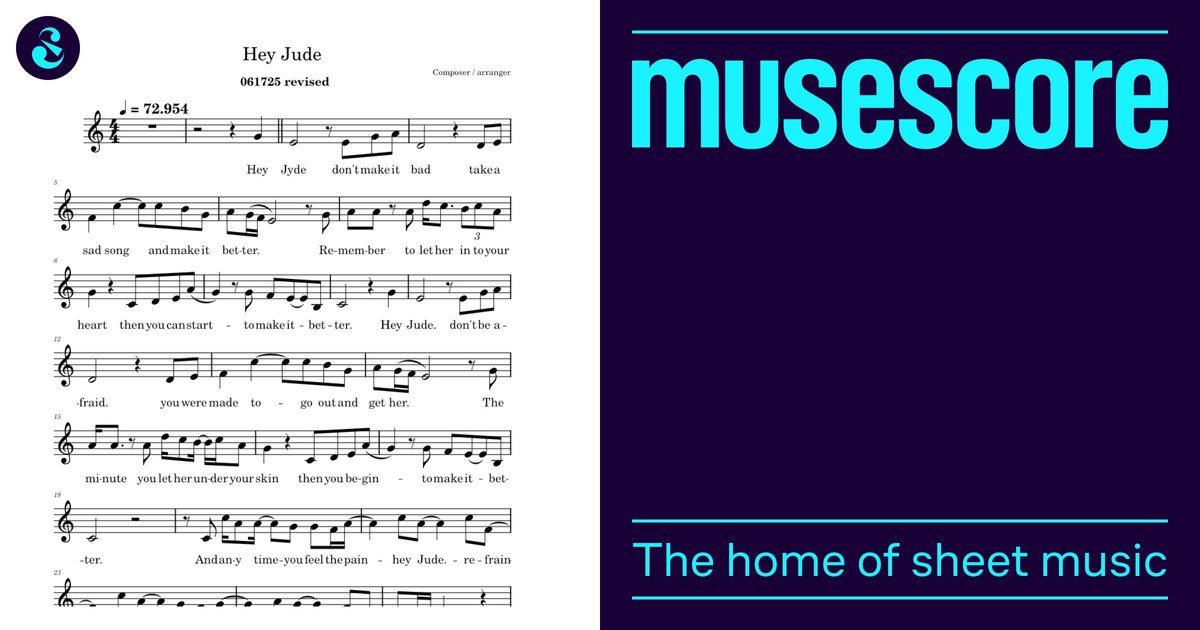 Hey Jude ORIGINAL C 72.954 BPM yrics 061725 revised Sheet Music for ...