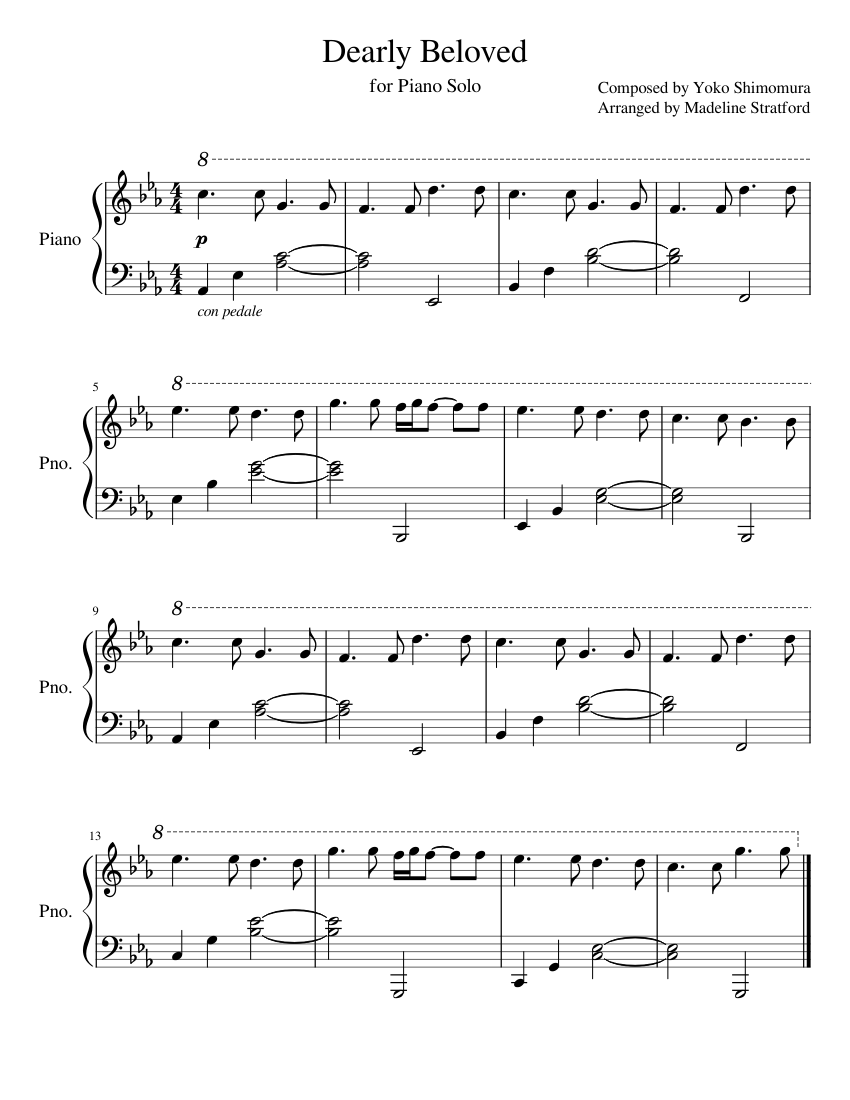Dearly Beloved Kingdom Hearts Piano Sheet Music for Piano (Solo) Easy | MuseScore.com