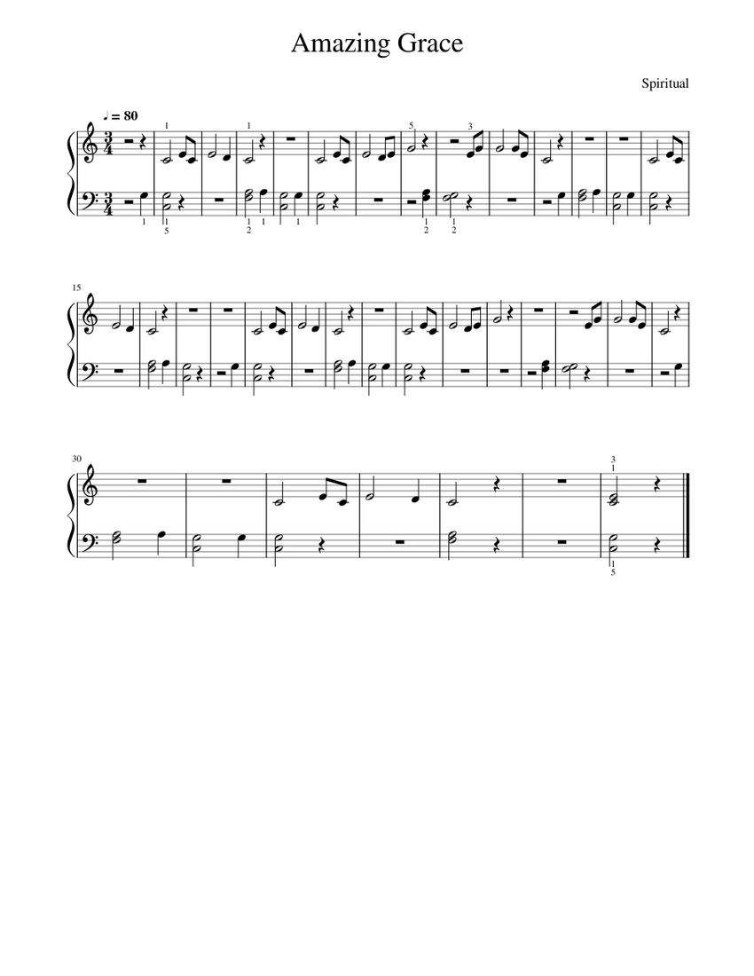 Amazing Grace Sheet music for Piano (Solo) Easy | Musescore.com