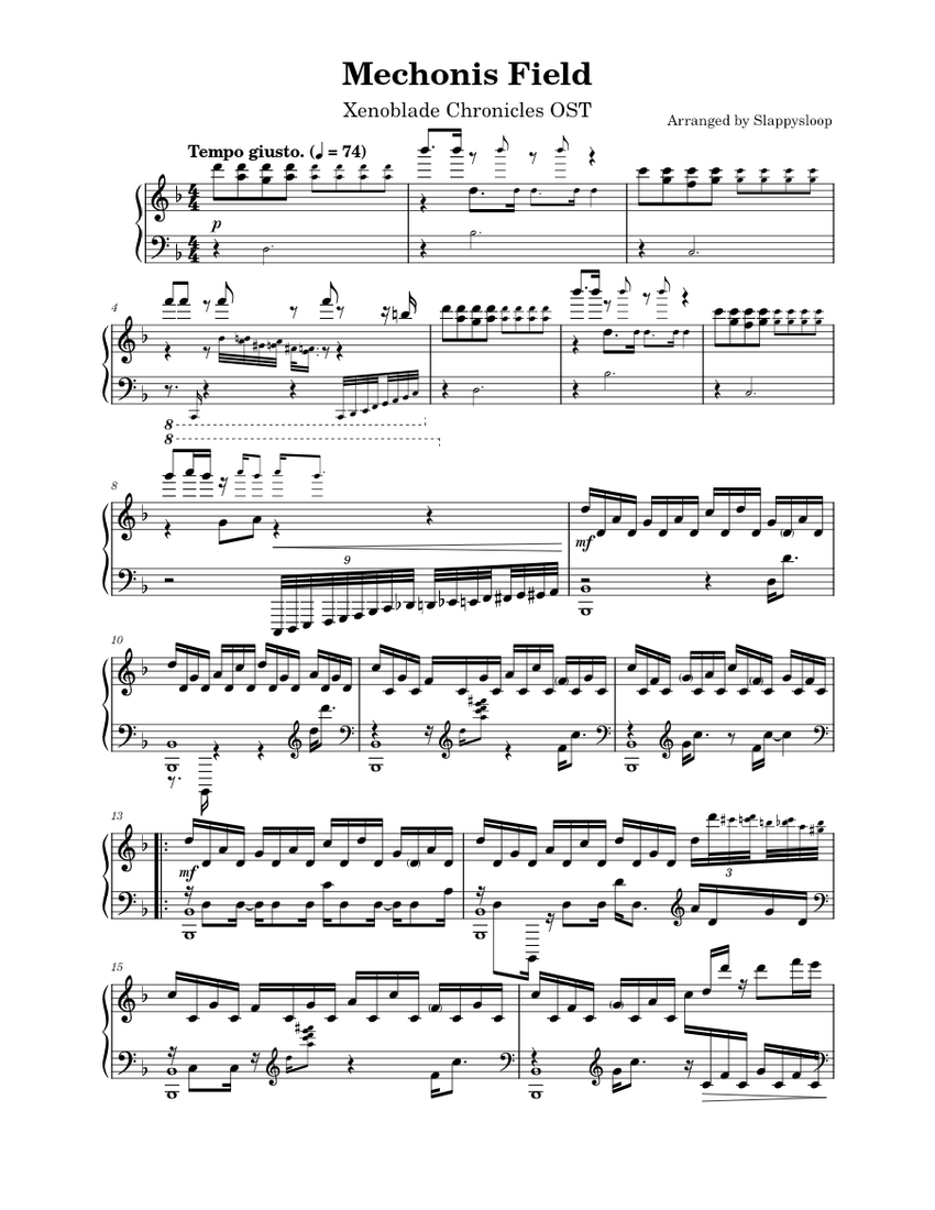 Xenoblade Chronicles OST - Mechonis Field (Piano) Sheet music for Piano ...