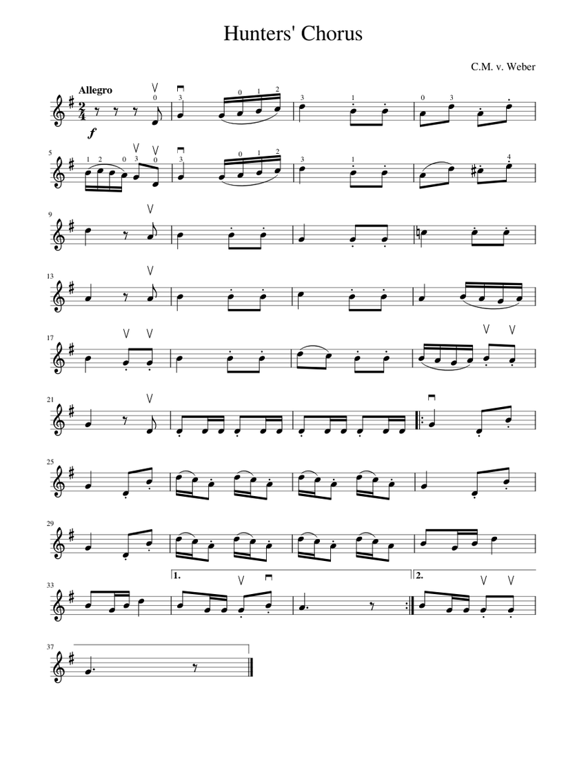 Hunters' Chorus Sheet Music for Violin (String Ensemble) | MuseScore.com