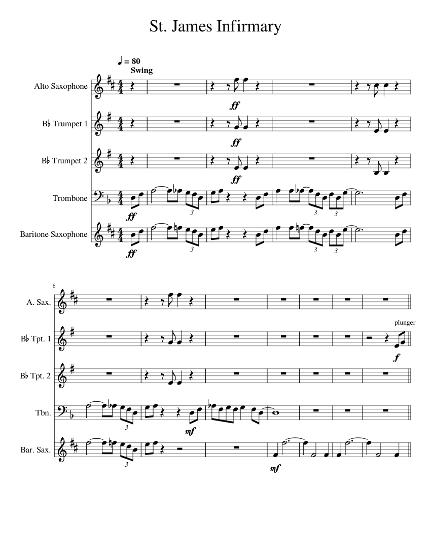 St. James Infirmary Sheet music for Trombone, Saxophone alto, Saxophone baritone, Trumpet in b ...