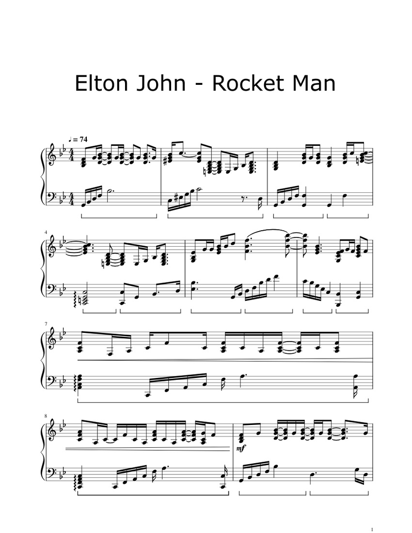 Elton John - Rocket Man Sheet Music for Piano (Solo) | MuseScore.com