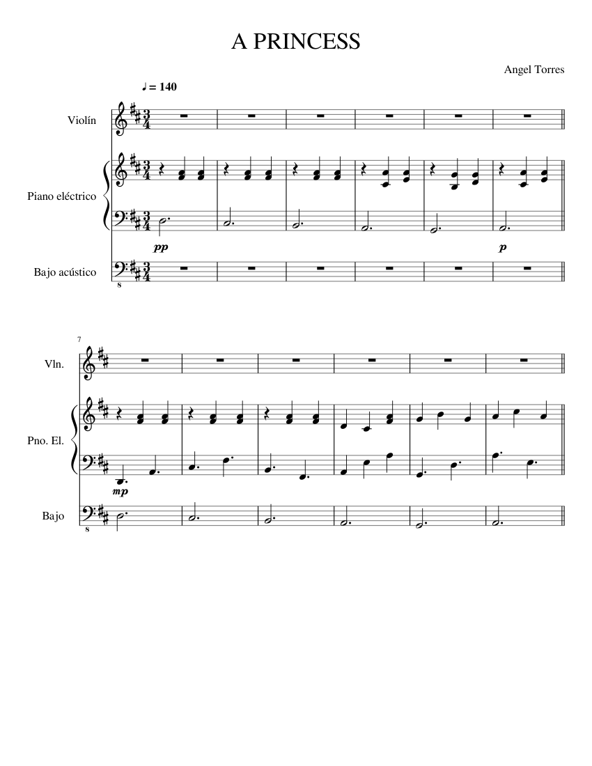A princess Sheet music for Piano, Violin, Bass guitar (Mixed Trio ...