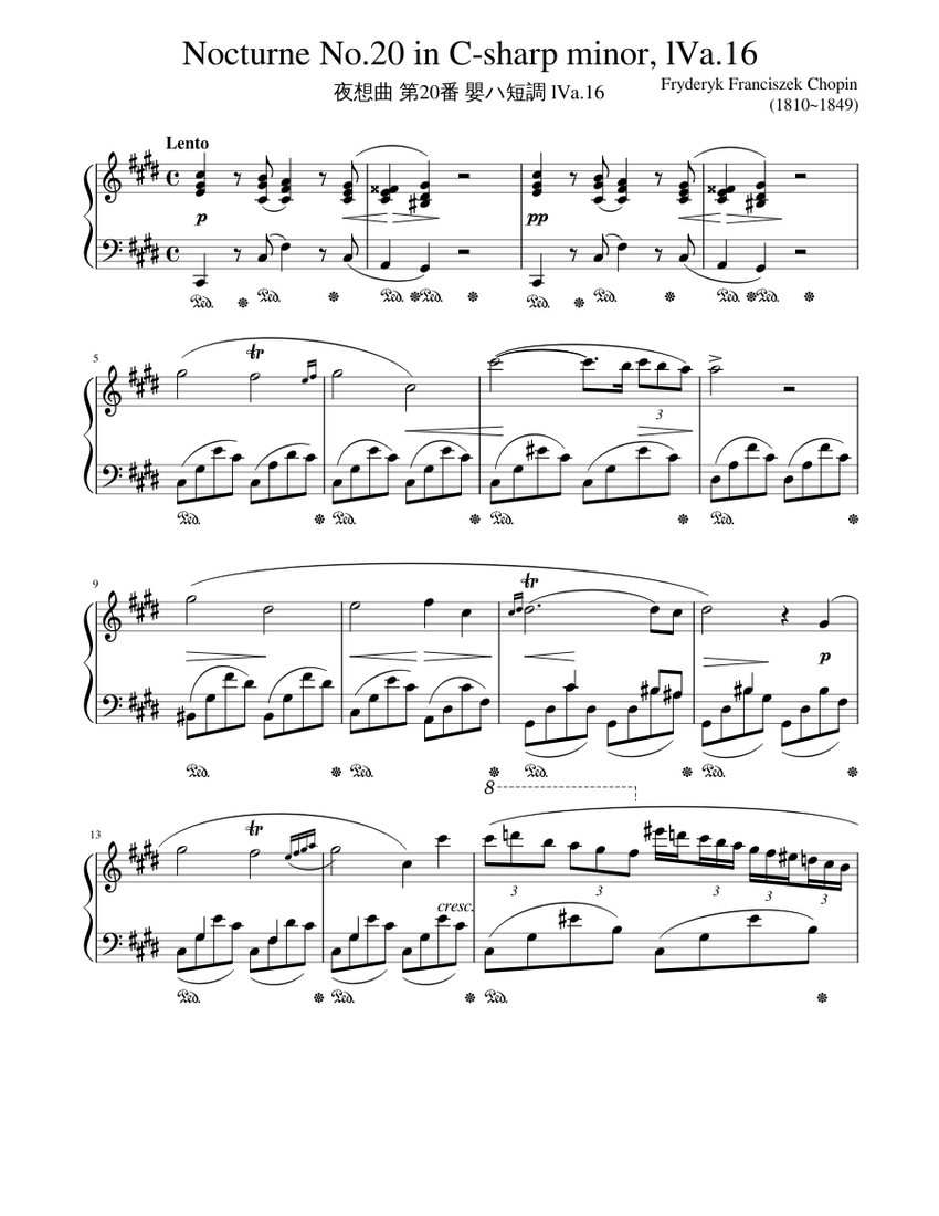Fryderyk Franciszek Chopin (1810~1849) - Nocturne No.20 in C-sharp ...