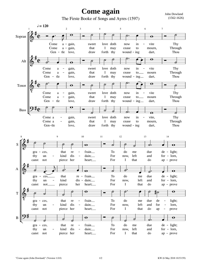 Come again Sheet music for Bass guitar (SATB) | Musescore.com
