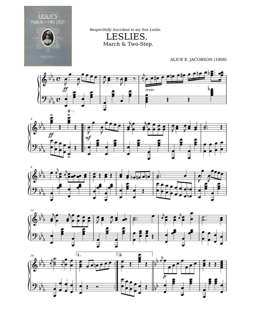 Leslie's March and Two Step by Alice E. Jacobson (1908) Sheet music for ...