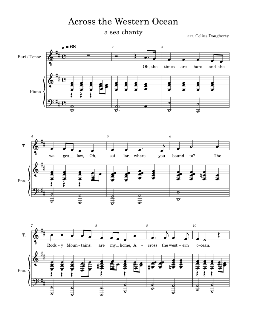 Across the Western Ocean solo arr. Celius Dougherty Sheet Music for ...
