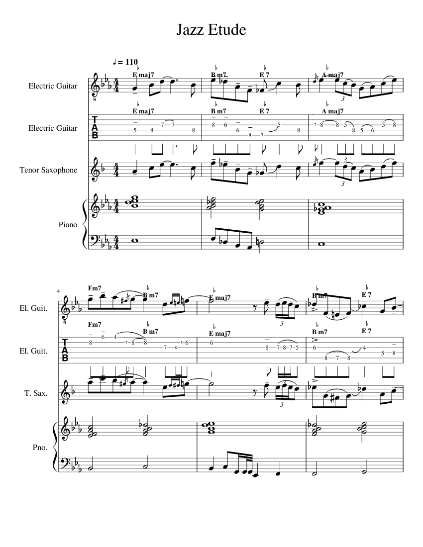 Jazz Etude Sheet music for Piano, Saxophone tenor, Guitar (Mixed ...