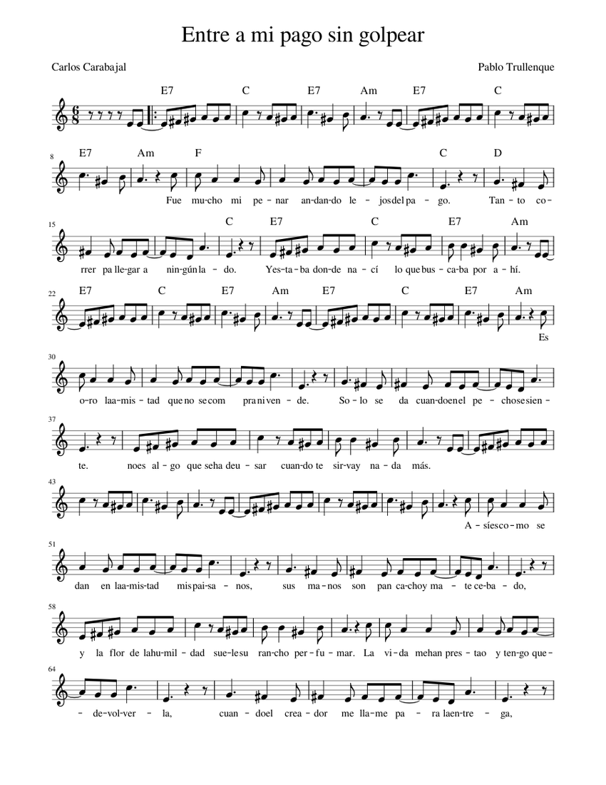 Entre a mi pago sin golpear la m Sheet music for Piano (Solo) | Musescore.com