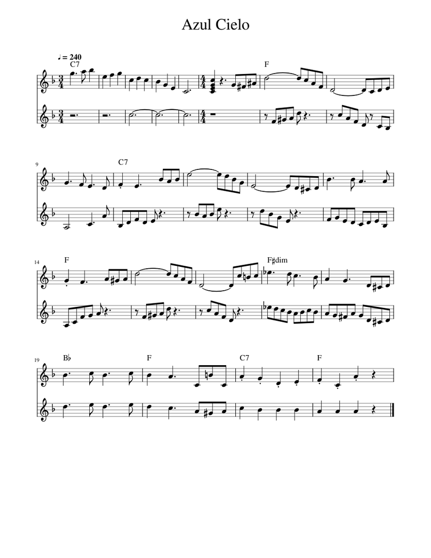 Azul Cielo Sheet music for Piano (Piano Duo) | Musescore.com