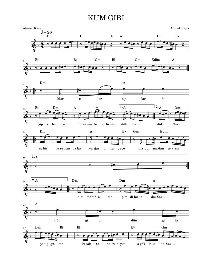 Kum gibi – Ahmet Kaya Sheet music for Banjo (Solo) | Musescore.com