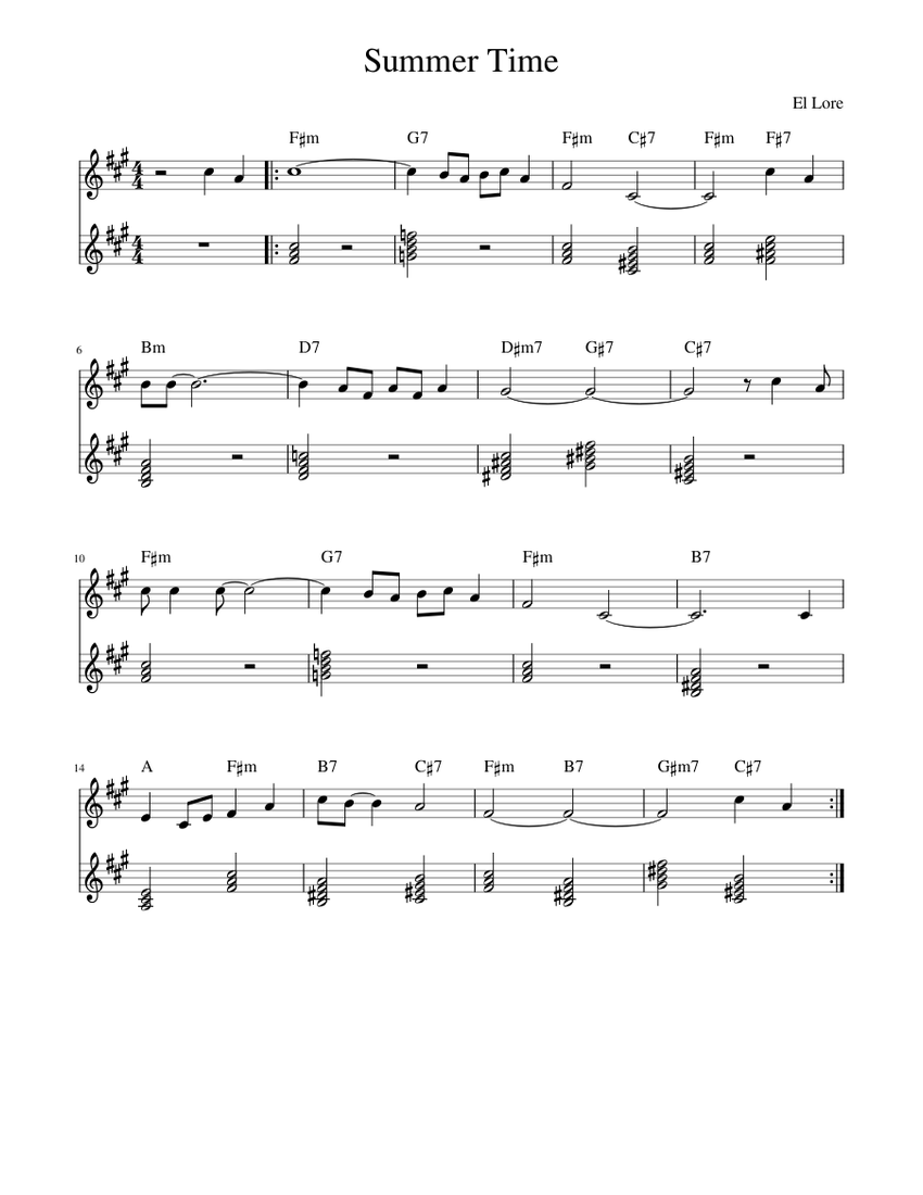 Summer Time LaM Sheet Music for Piano (Solo) Easy | MuseScore.com
