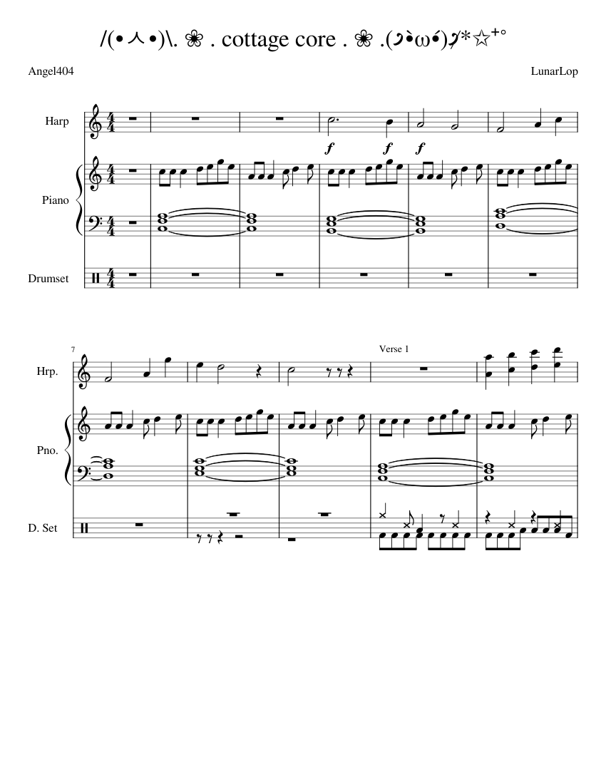 COTTAGE CORE Sheet music for Piano, Drum group, Harp (Mixed Trio ...