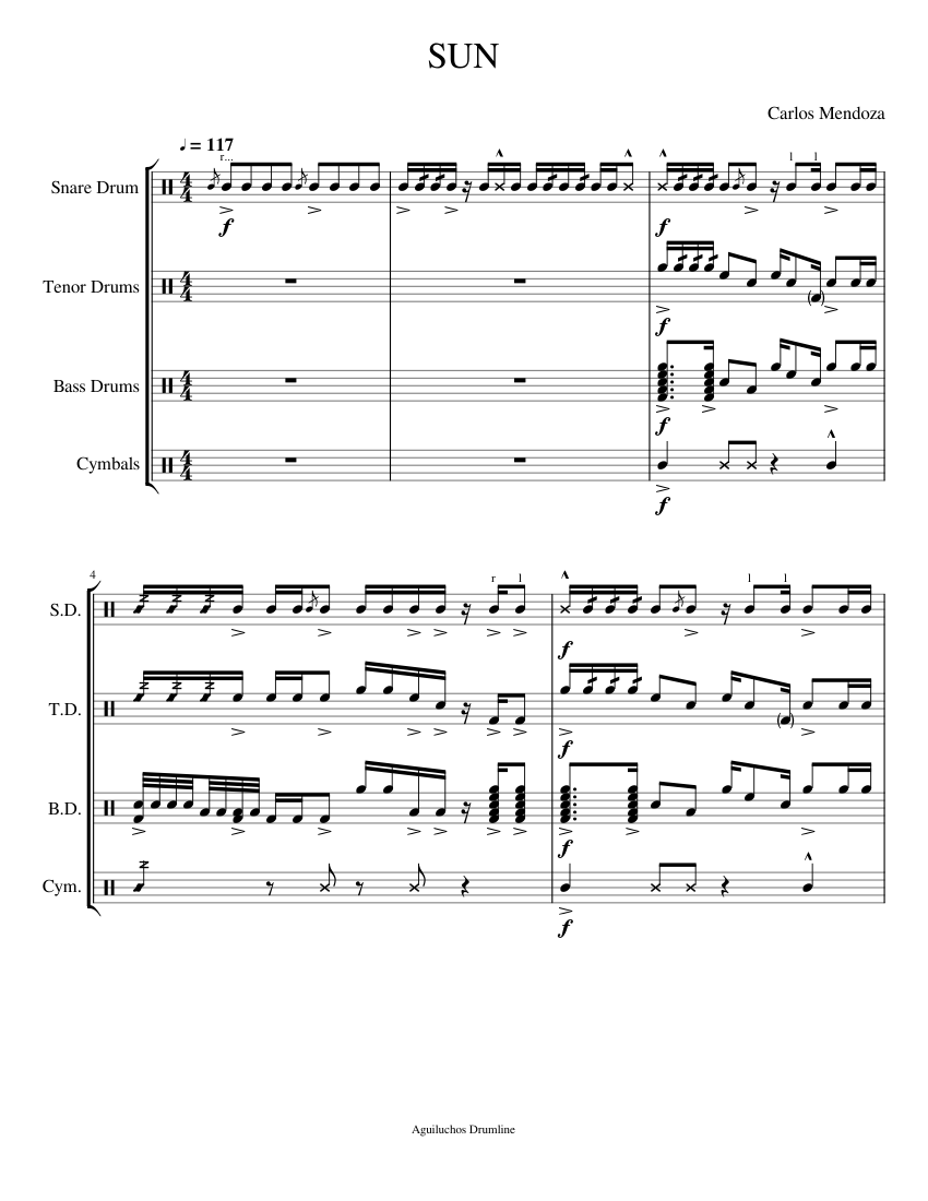 SUN (Final version) Sheet music for Snare drum, Crash, Tenor drum, Bass ...