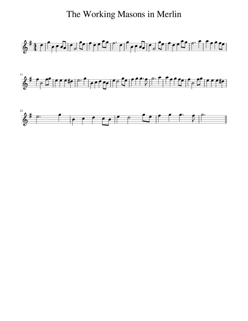The Working Masons in Merlin Sheet music for Piano (Solo) Easy ...