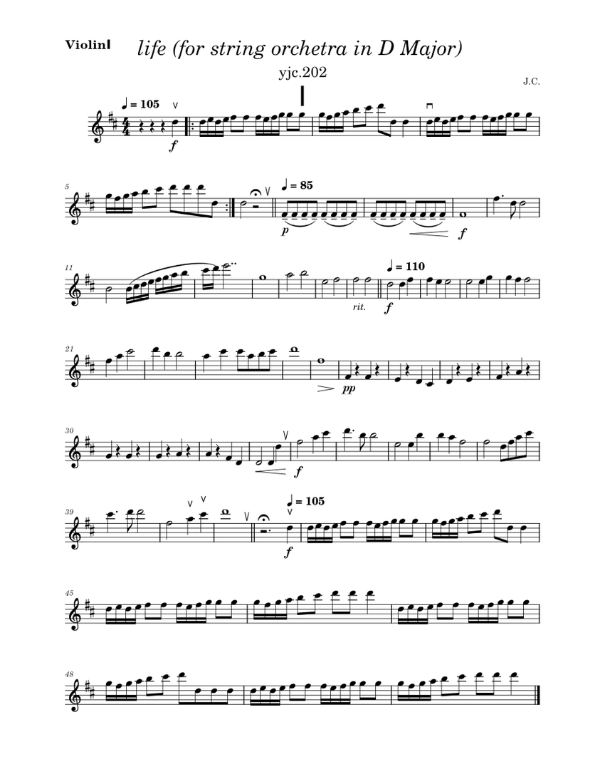 life(for string orchetra in D Major)violin 1 Sheet music for Violin ...