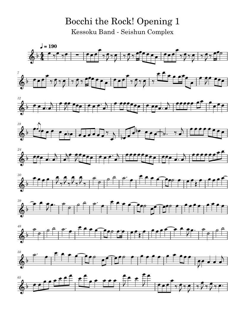 Bocchi the Rock! Opening 1 Sheet Music for Flute (Solo) | MuseScore.com