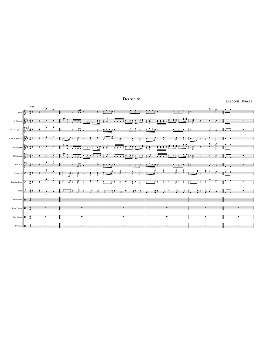 Despacito Sheet music for Trombone, Tuba, Flute, Clarinet in b-flat ...