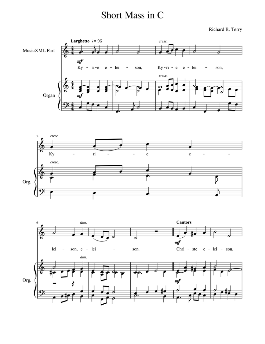Short Mass in C - Richard R. Terry Sheet Music for Organ (Solo ...