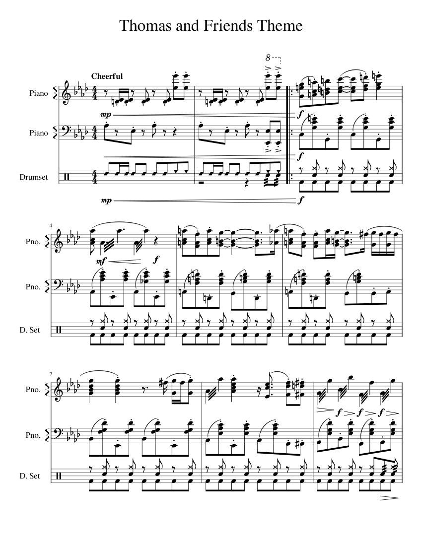 Thomas and Friends Theme Sheet Music for Piano, Drum group (Solo ...