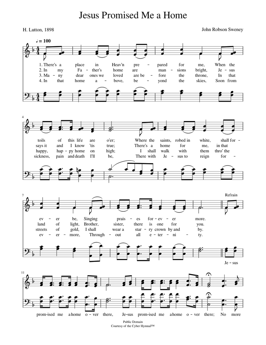 Jesus promised me a home - John R. Sweney Sheet Music for Piano (Piano ...