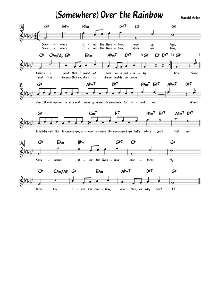 Somewhere Over the Rainbow 1 Sheet Music with Chords for Piano (Solo ...
