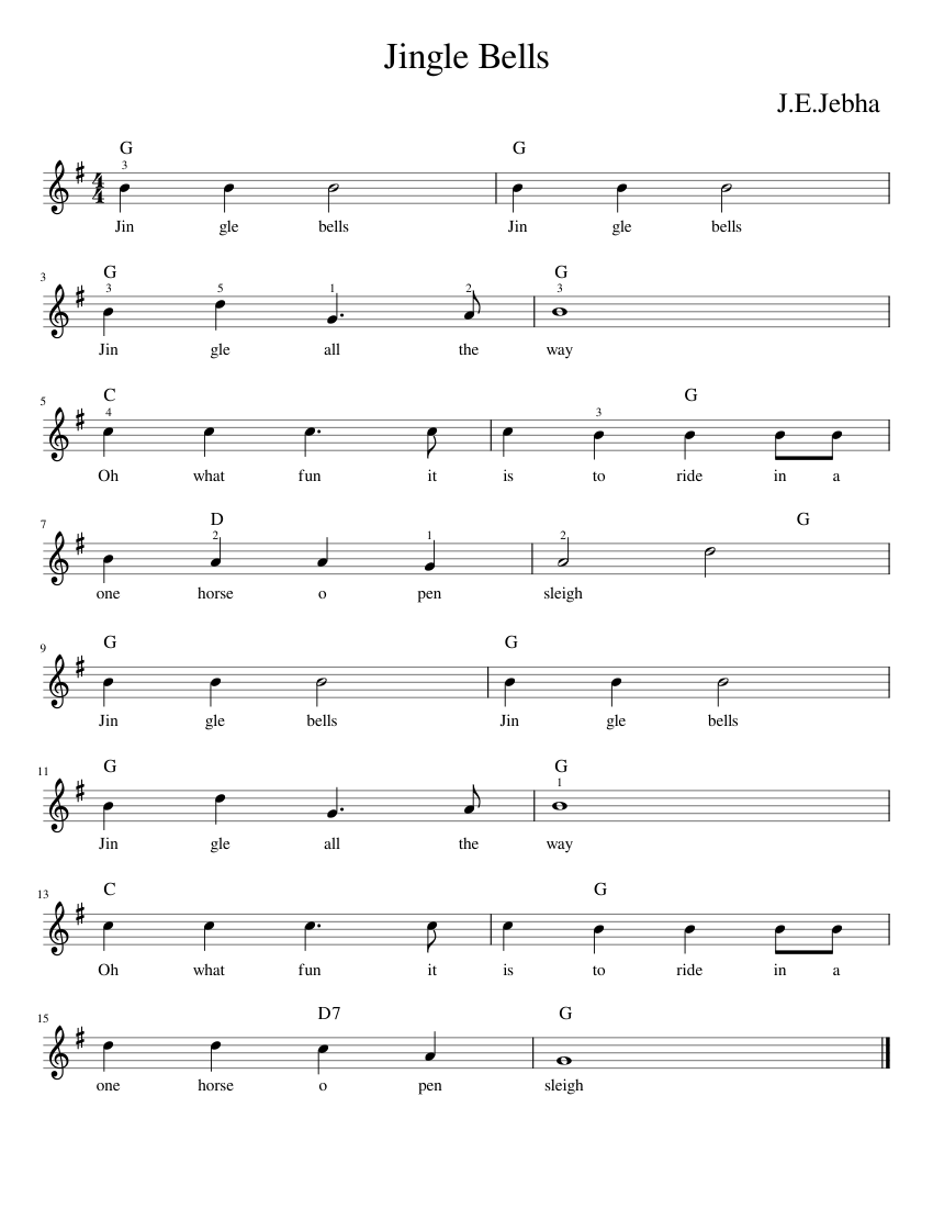 Jingle bells Keyboard Sheet music for begginer Sheet Music with Chords ...