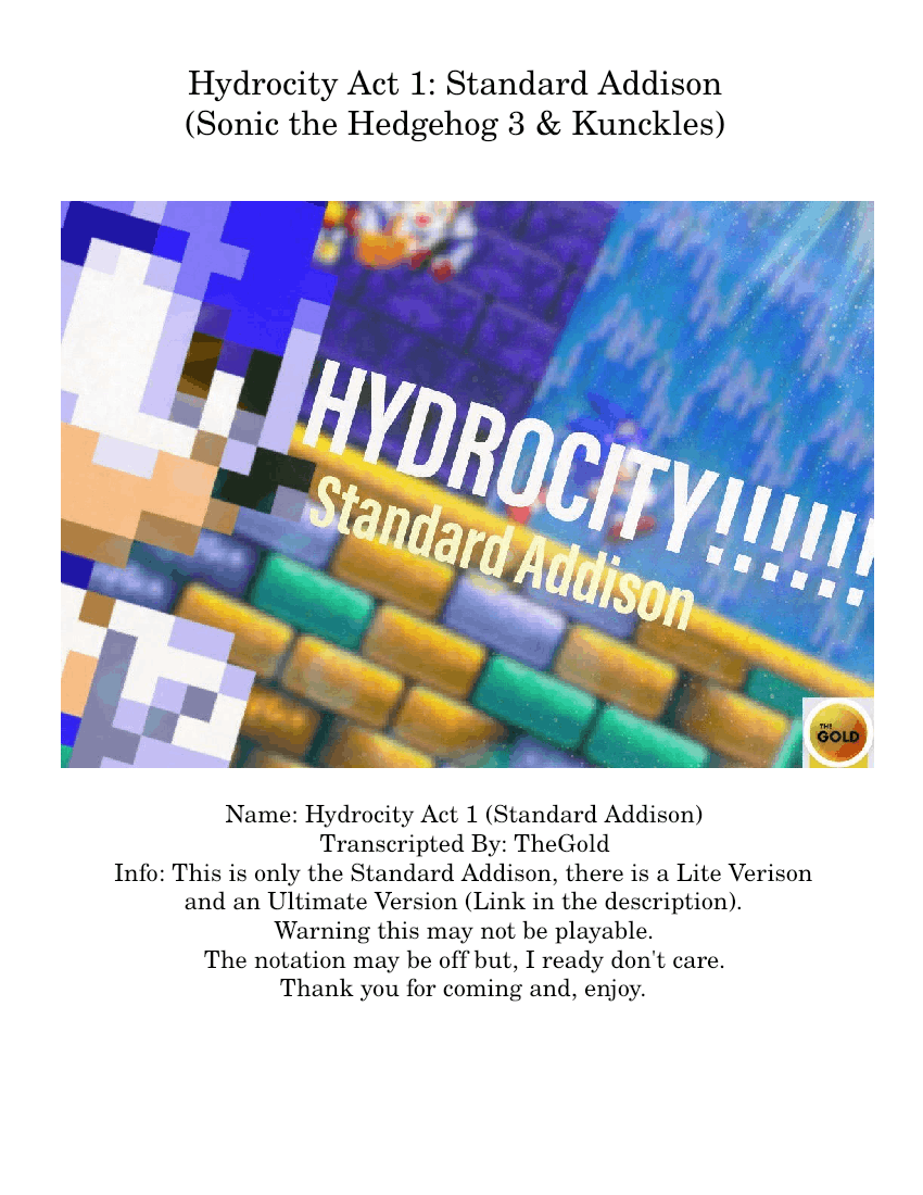 Hydrocity Act 1 Standard Addison Sheet Music for Piano, Organ, Bass ...