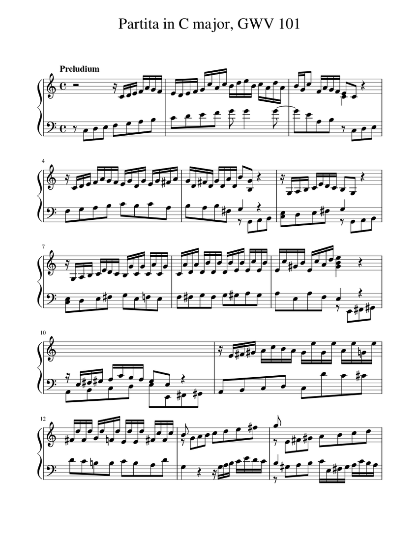 Partita in C major, GWV 101 Sheet music for Piano (Solo) | Musescore.com