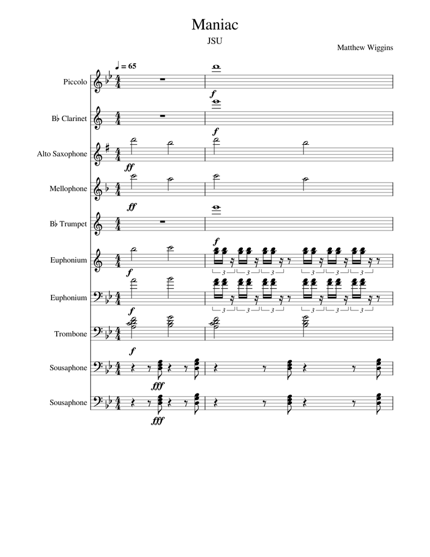 Maniac Sheet music for Mellophone, Flute piccolo, Clarinet in b-flat ...