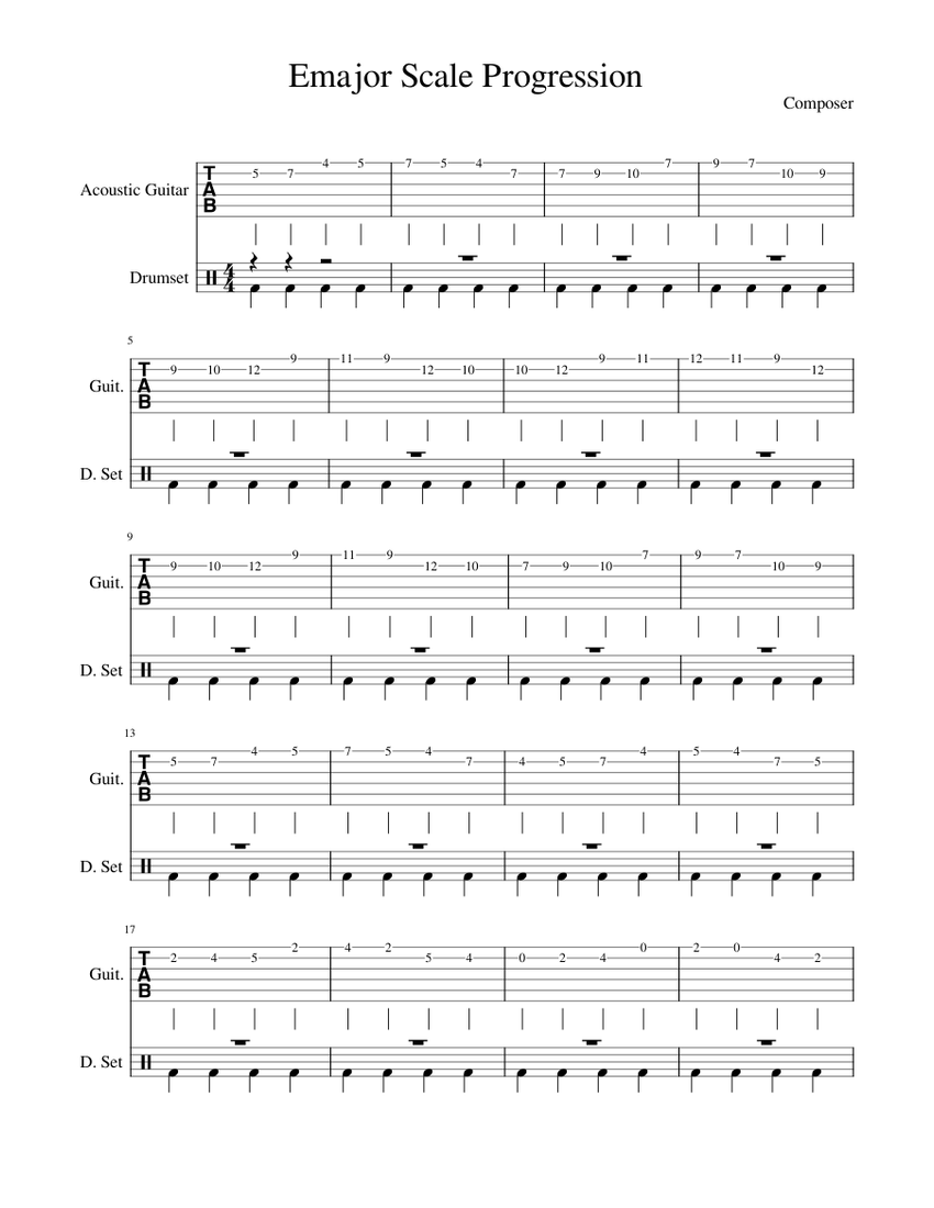 Emajor_Scale_Progression Sheet music for Guitar, Drum group (Mixed Duet ...
