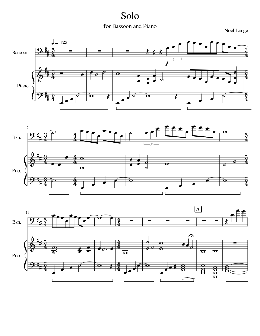 Bassoon Solo Sheet Music for Piano, Bassoon (Solo) | MuseScore.com
