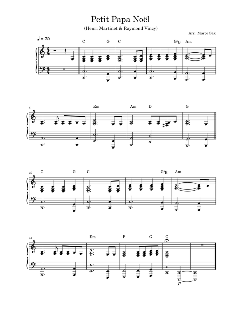Petit Papa Noël – Henri Martinet & Raymond Vincy Sheet Music for Piano ...