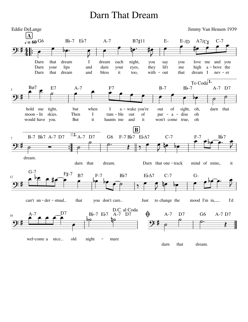 Darn That Dream Sheet Music with Chords for Trombone (Solo) | MuseScore.com