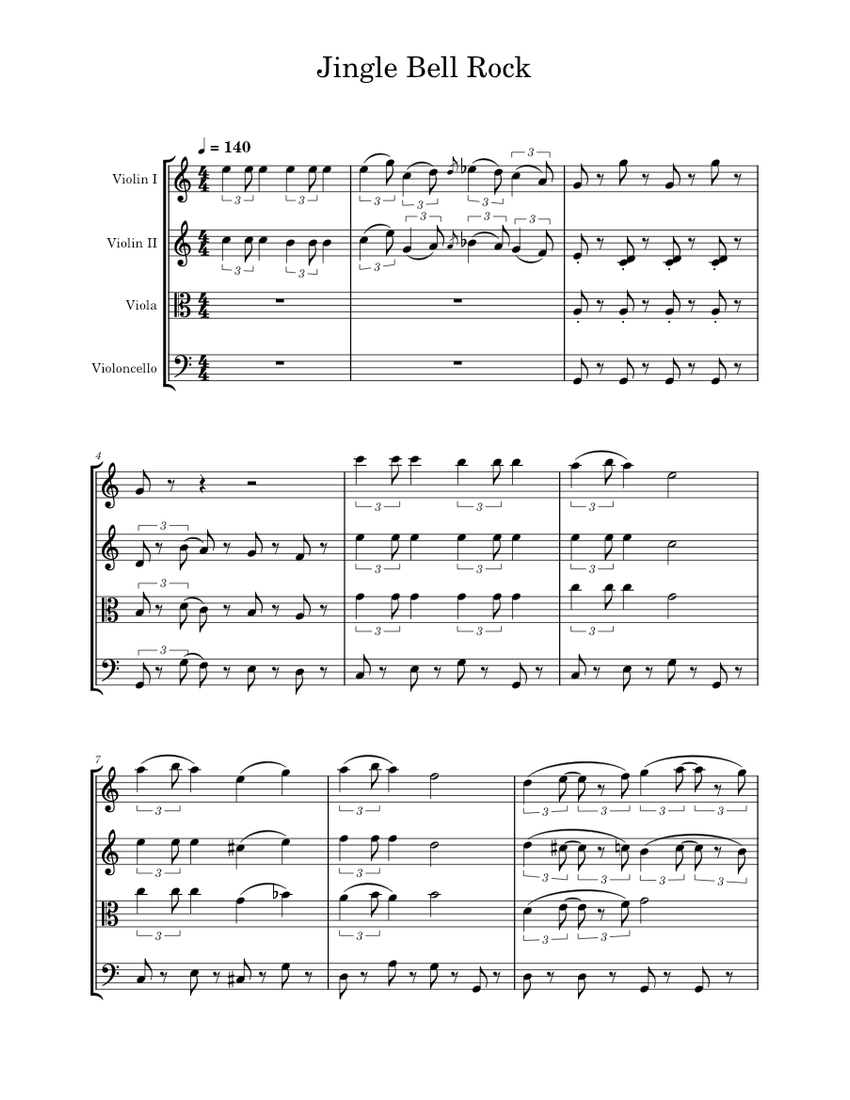 Jingle_Bell_Rock Sheet Music for Violin, Viola, Cello (String Quartet ...