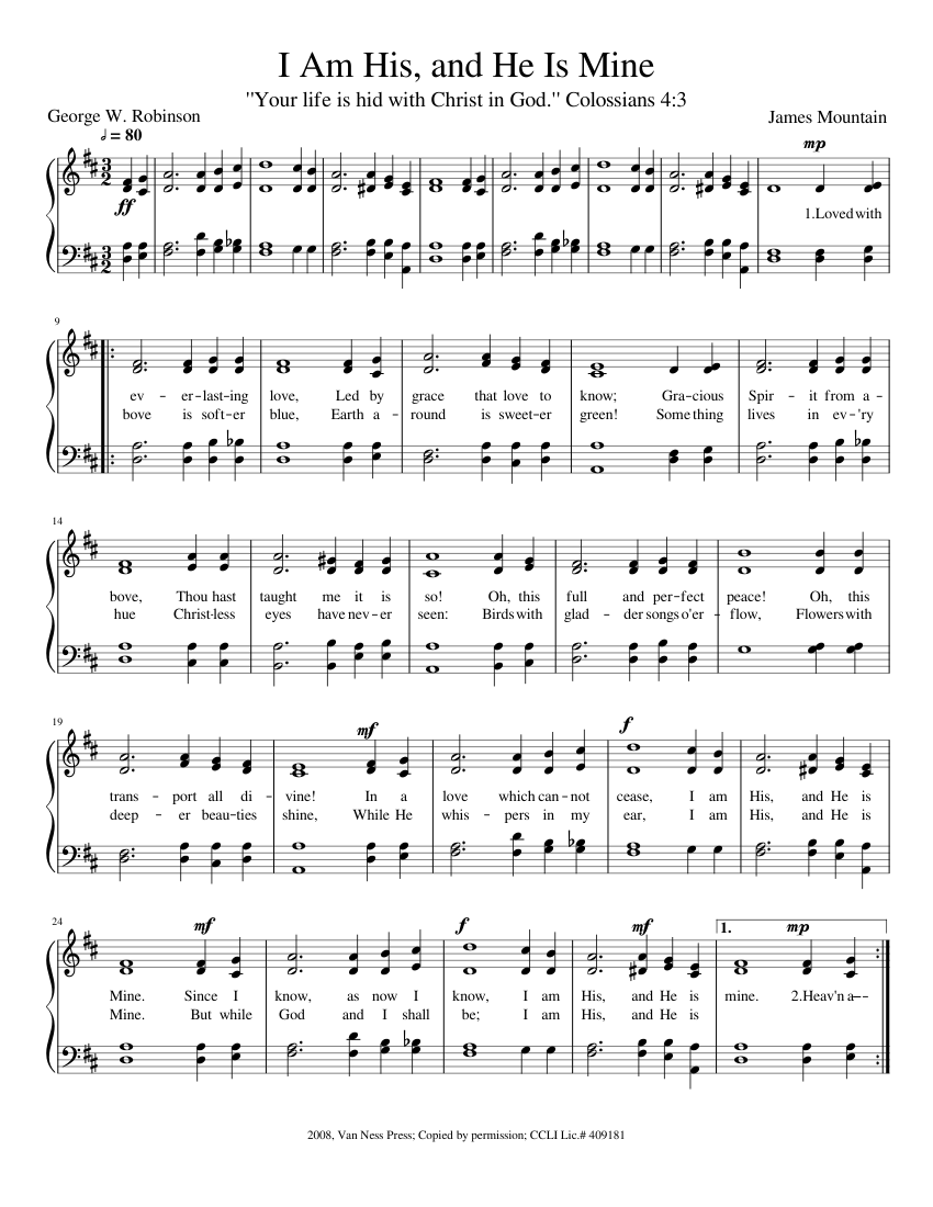 I Am His and He Is Mine Sheet Music for Piano (Solo) easy | MuseScore.com