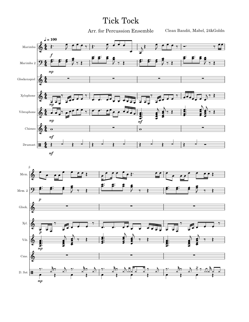 Tick Tock - Clean Bandit, Mabel, 24kGoldn Sheet music for Vibraphone ...